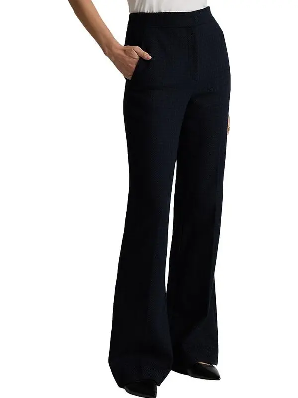 St. John Tonal Check Flare Pants - Black/navy
