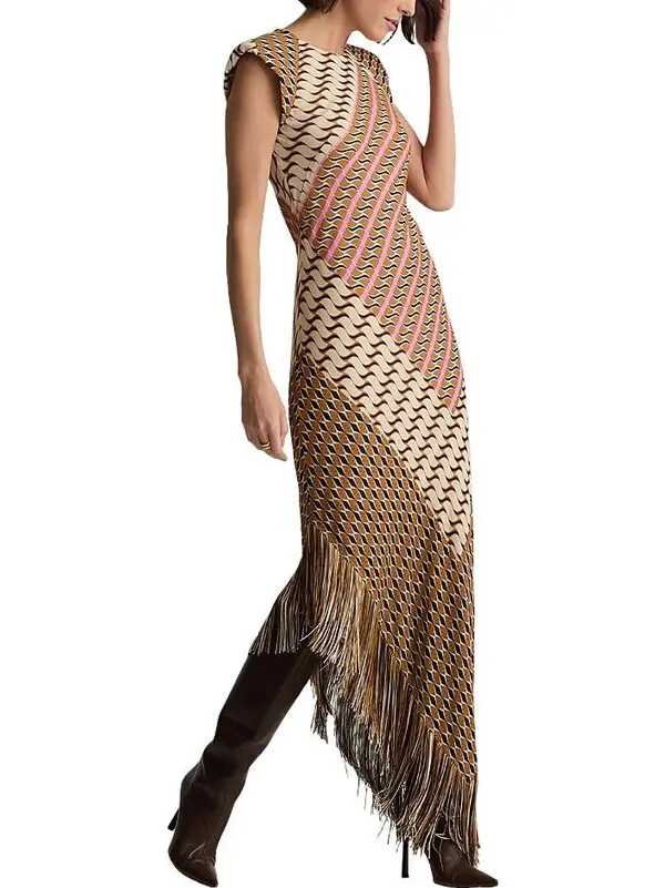 St. John Desert Mosaic Dress - Ecru/cinnamon Multi
