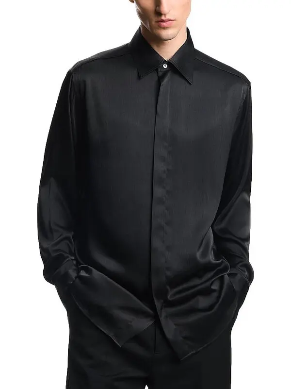 Emporio Armani Regular Fit Micro Pleated Shirt - Solid Black