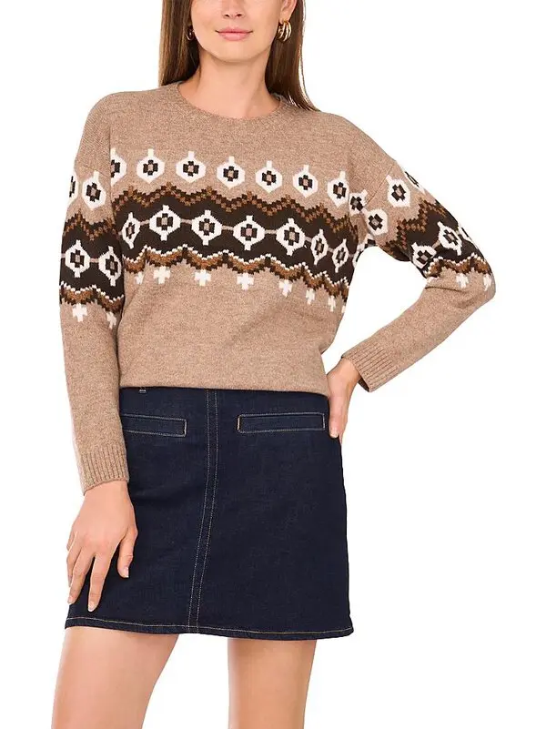 Vince Camuto Fair Isle Raglan Sleeve Sweater - Taupe