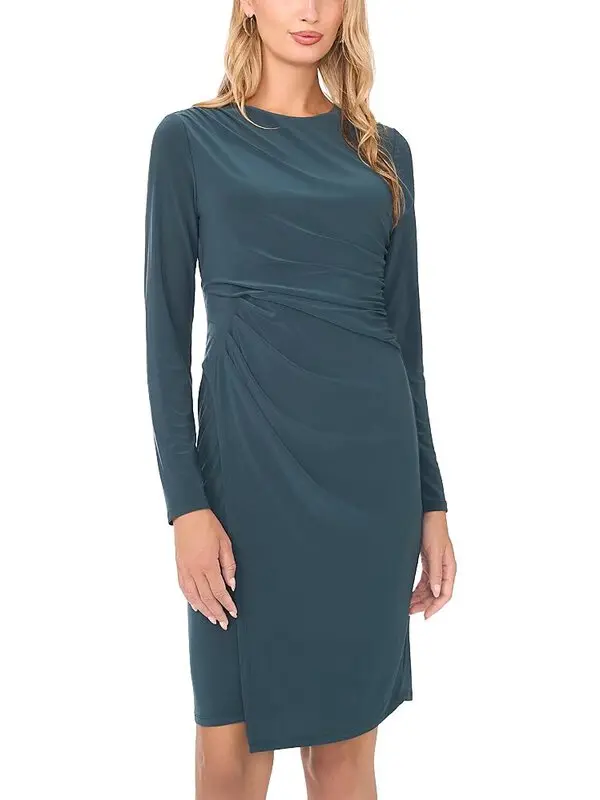 Vince Camuto Ruched Asymmetric Long Sleeve Dress - Forest Night