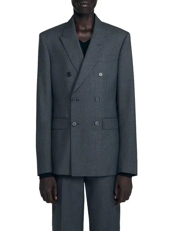 Sandro Double Breasted Classic Fit Suit Jacket - Heather Charcoal