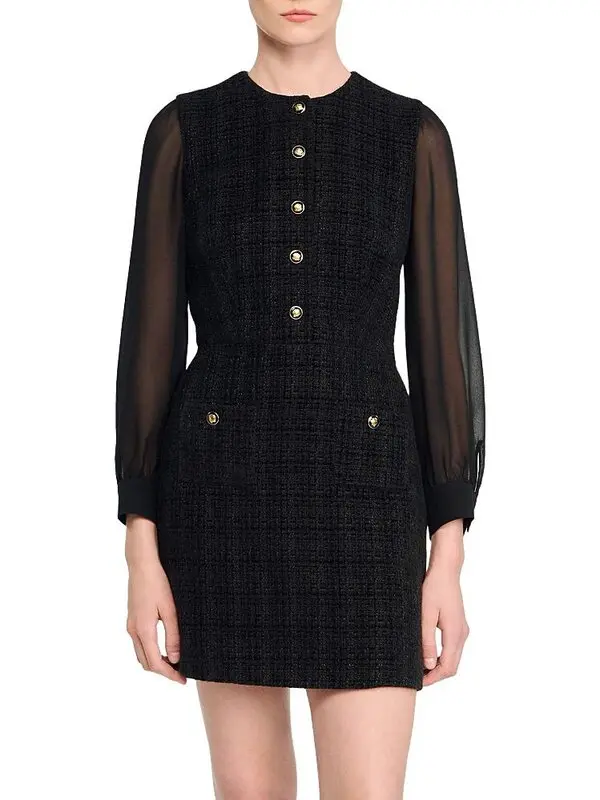 Sandro Contrast Long Sleeve Dress - Black