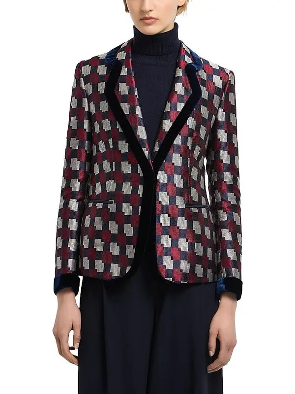 Emporio Armani Geometric Jacquard Blazer With Velvet Trim - Multi