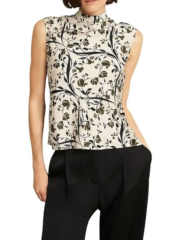 HOBBS LONDON Harptree Floral Print Top - Ivory Oliv