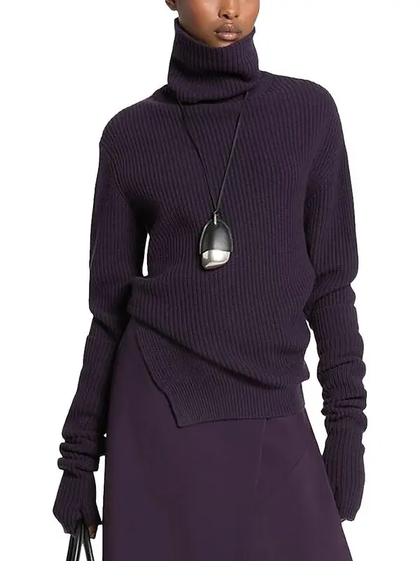 Michael Kors Cashmere Bias Turtleneck Sweater - Aubergine