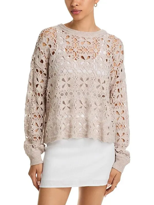 Bella Dahl Crochet Crewneck Sweater - Soft Almond