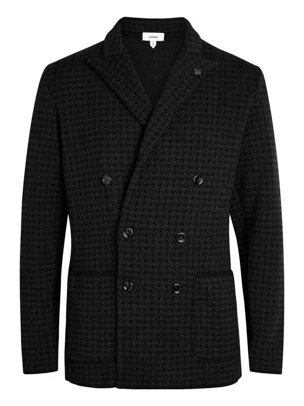 LARDINI Houndstooth Wool Cardigan - Black