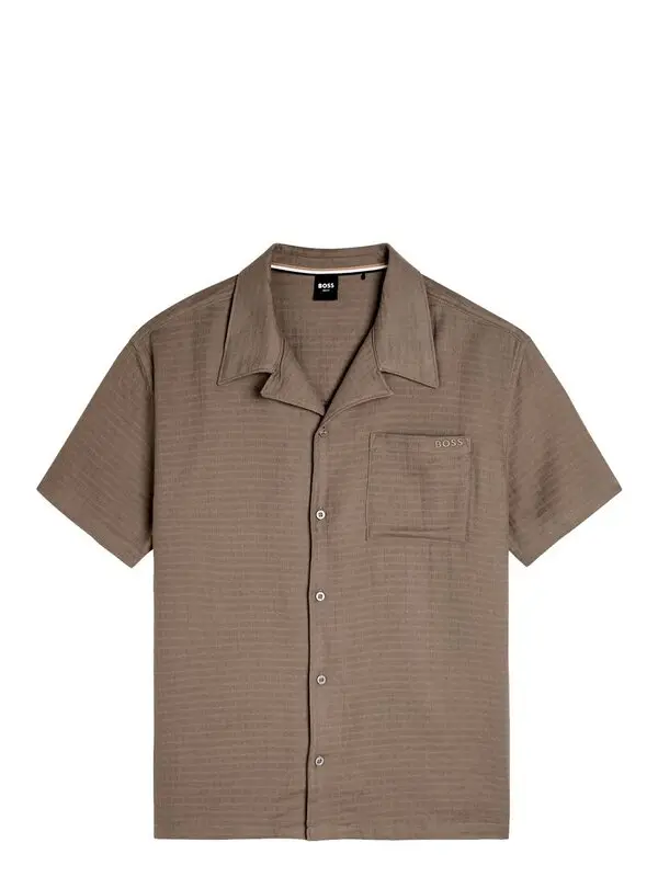 BOSS Logo-embroidered Cotton Shirt - Khaki