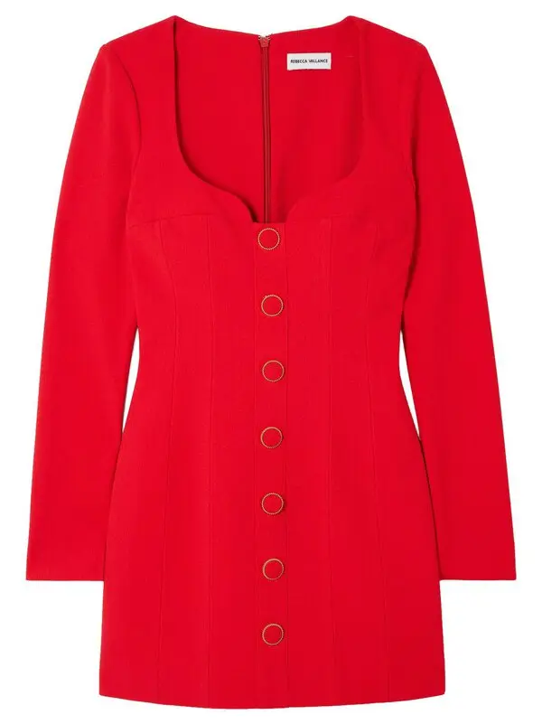 Rebecca Vallance Cameron Crepe Mini Dress With Buttons - Red
