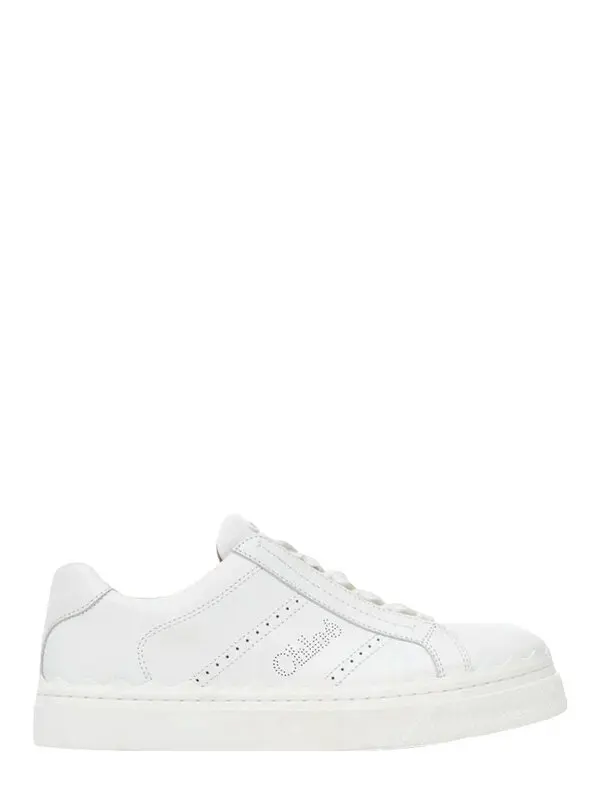 Chloé Lauren Perforated Calfskin Sneakers - White