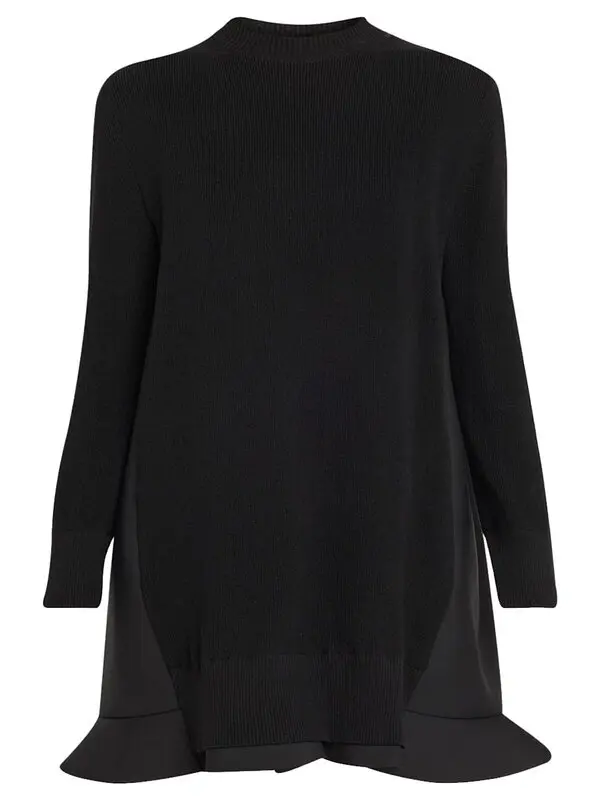 Sacai Mixed-media Ruffle Mini Sweater Dress - Black