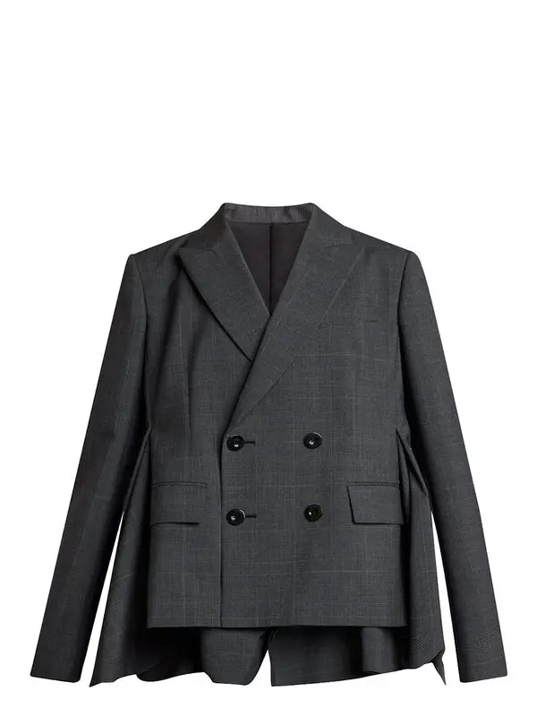Sacai Glen Check Double-breasted Jacket With Ruffle Detail - Gray