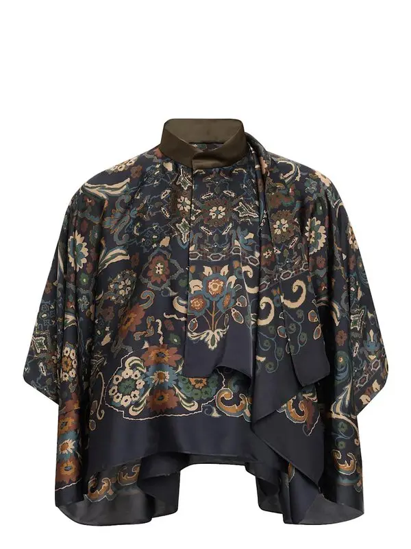 Sacai Floral Print Cape Shirt - Navy