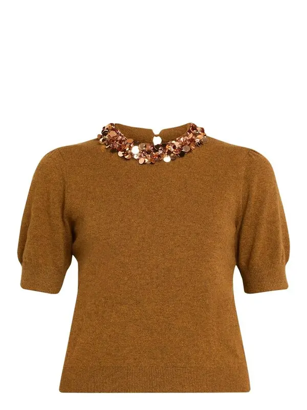 Ulla Johnson Liv Embroidered Cashmere Sweater - Umber