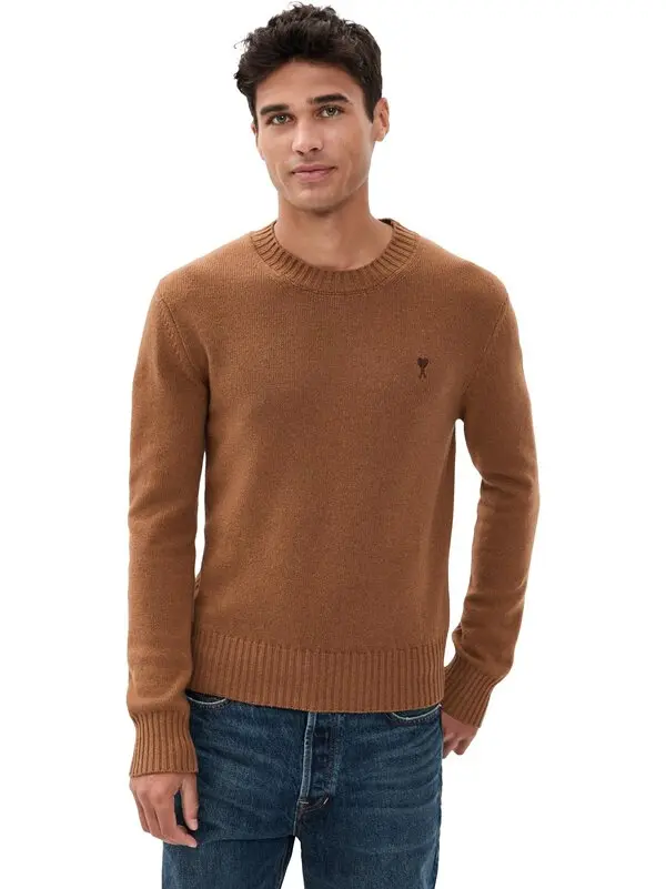 Ami Cashmere Knit Crewneck Sweater - Noisette