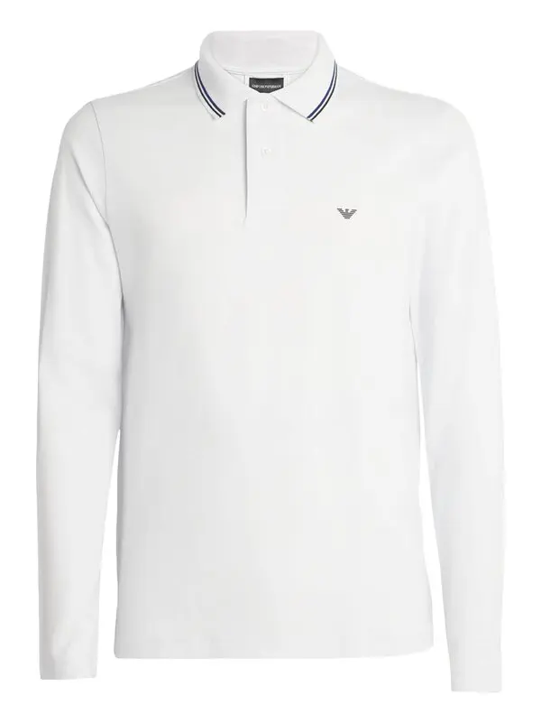 Emporio Armani Cotton Long-sleeve Polo Shirt - White