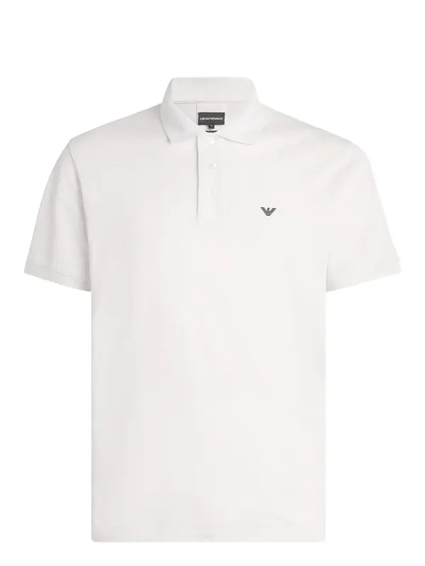 Emporio Armani Cotton-blend Contrast-logo Polo Shirt - White