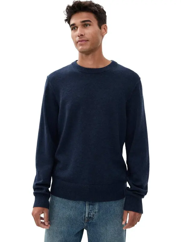 ALEX MILL Reverse Seam Crew Neck Sweater - Heather Navy