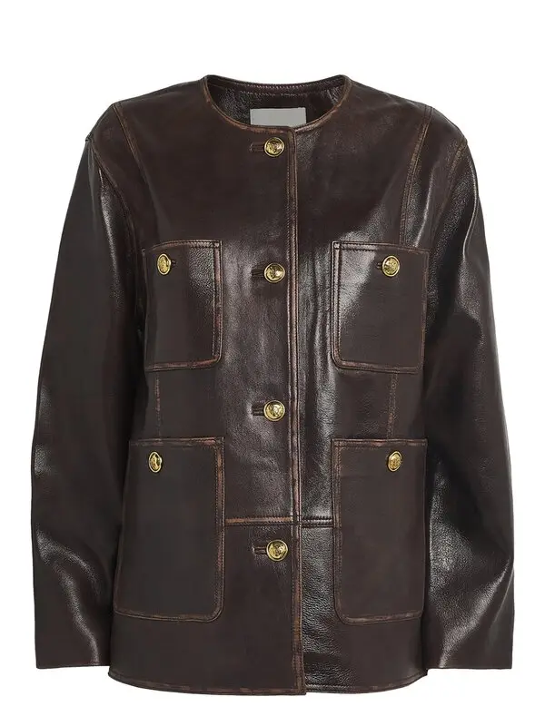 Sandro Leather Distressed Jacket - Brown