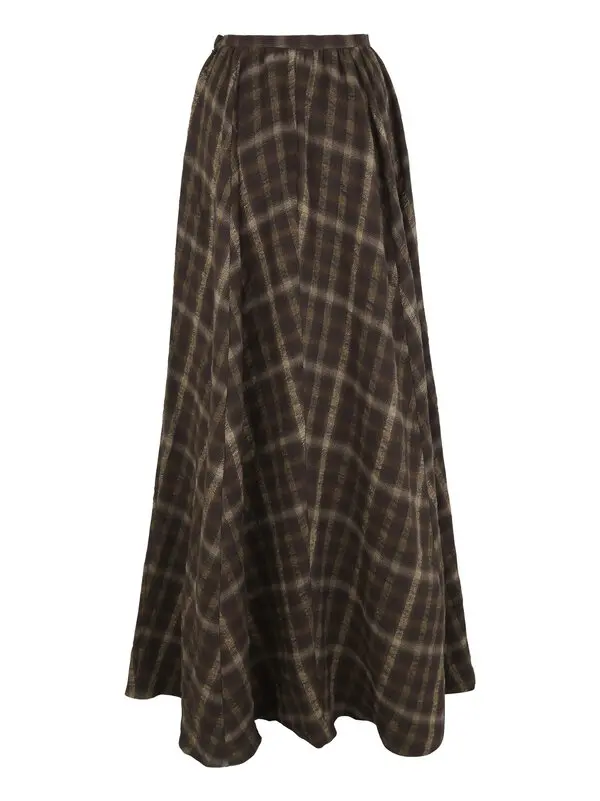 CORTANA Wool-linen Checkered Salon Skirt - Print