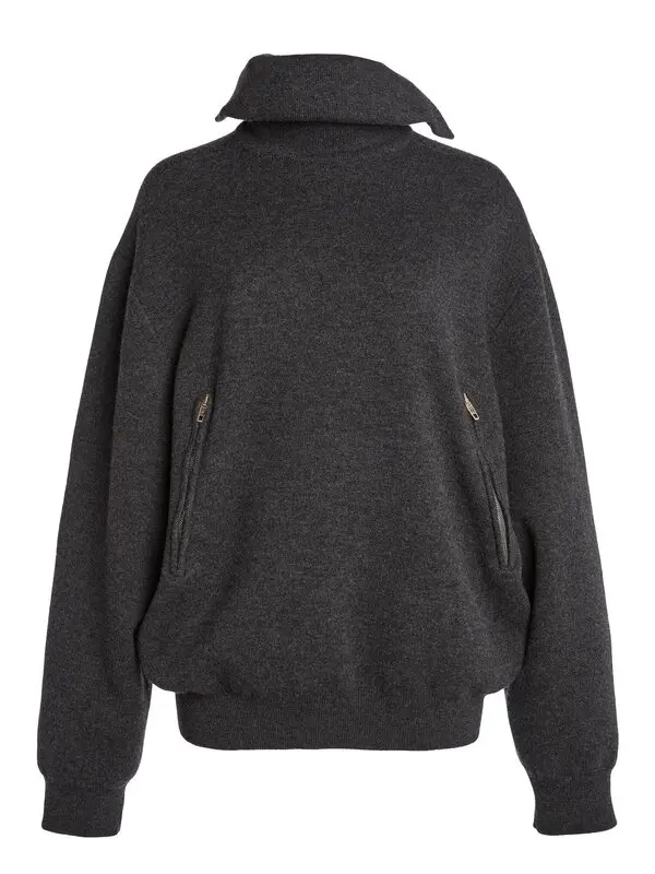 Balenciaga Reversed Knit Wool High Neck Sweater - Dark Grey