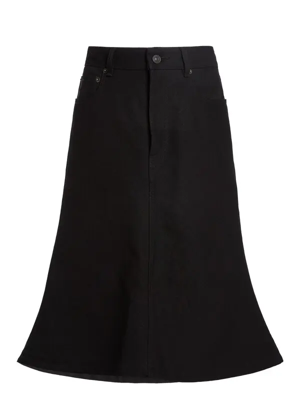Balenciaga Flared Waxed Denim Midi Skirt - Black