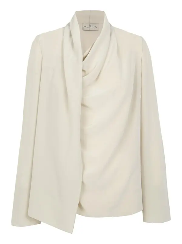 CORTANA Lyra Silk Wrap Blouse - Neutral