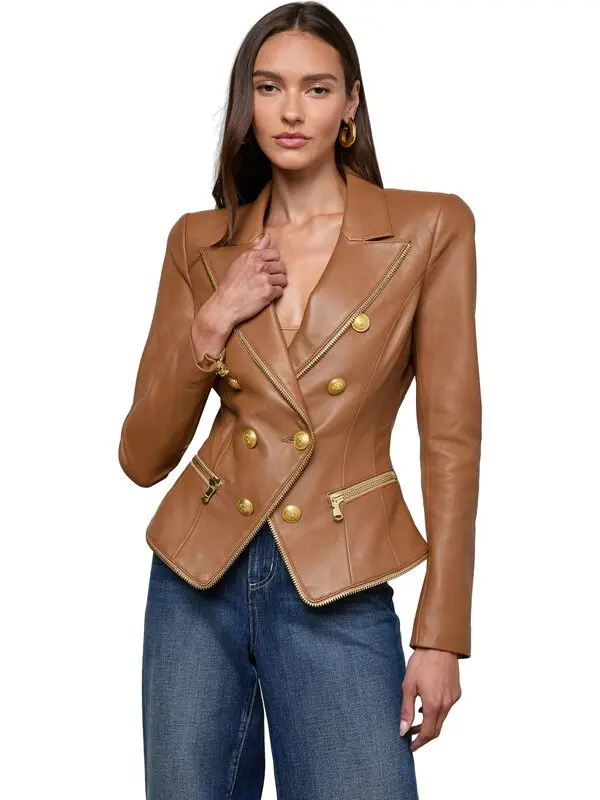 L'Agence Ottilie Leather Blazer - Soft Cognac