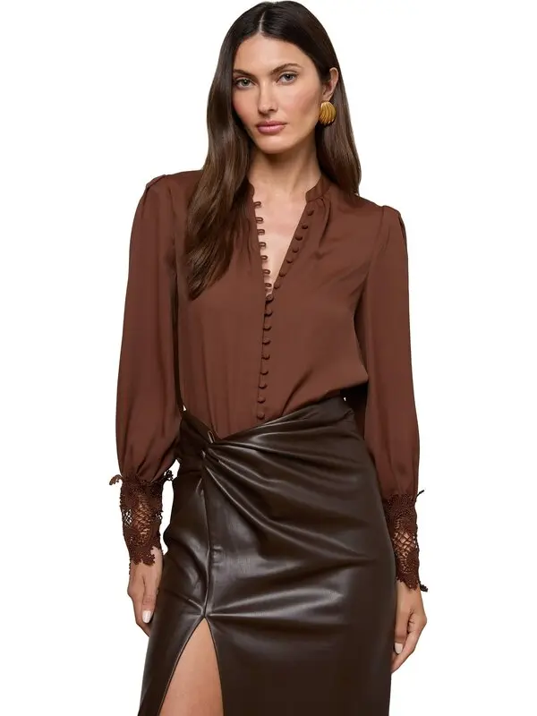 L'Agence Ava Lace Detailed Blouse - Hot Fudge