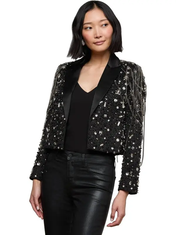 L'Agence Embellished Blazer - Crystal/chain Embellishment