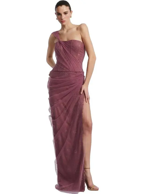 Bcbgmaxazria Tulle And Sequined Embroidered Gown - Renaissance Rose