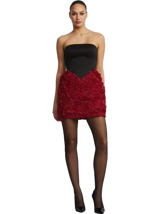Bcbgmaxazria Floral Appliqué Cocktail Mini Dress - Black & Chilli Pepper