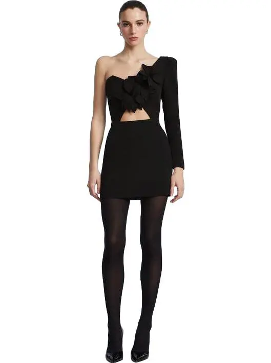 Bcbgmaxazria One-sleeve Crepe Mini Dress With 3d Floral Appliqu - Black