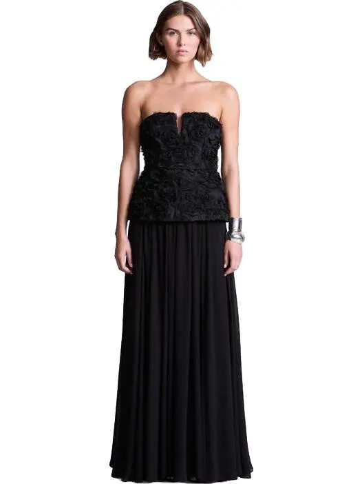 Bcbgmaxazria 3d Floral Strapless Gown - Black