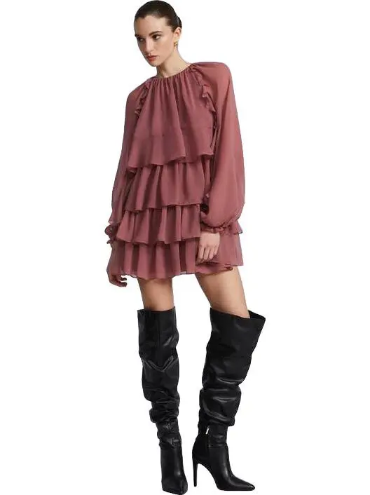 Bcbgmaxazria Chiffon Ruffle Mini Dress - Renaissance Rose