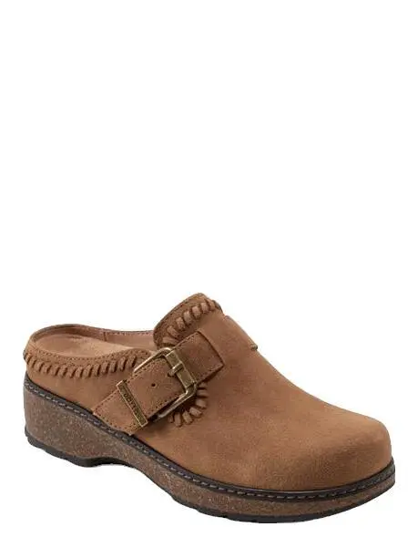 EARTH® Suede Clogs With Whipstitched Trim - Dark Natural
