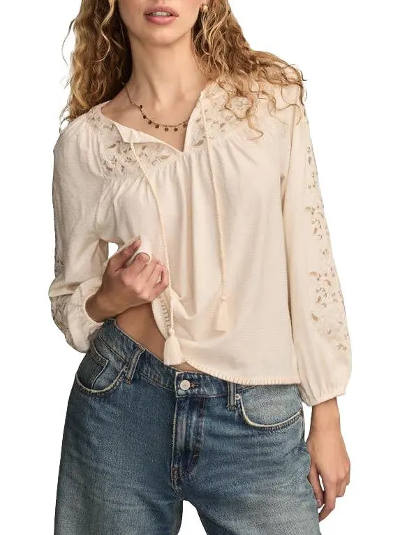 Lucky Brand Embroidered Peasant Top - Whisper White