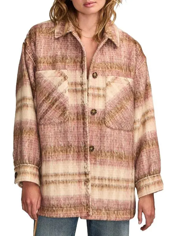 Lucky Brand Oversized Plaid Shirt Jacket - Pink Plaid