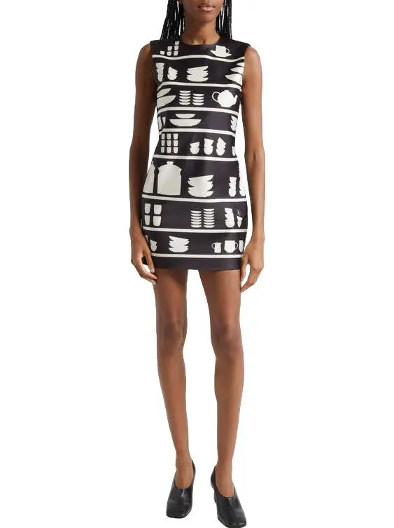 JW Anderson Crockery Print Shift Mini Dress - 901 Black/white