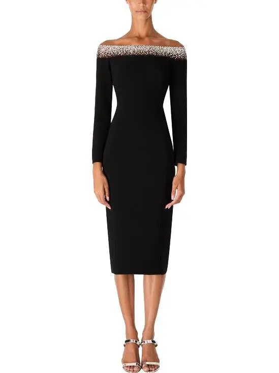 Jenny Packham Calypso Off-shoulder Embellished Crepe Dress - Liquorice