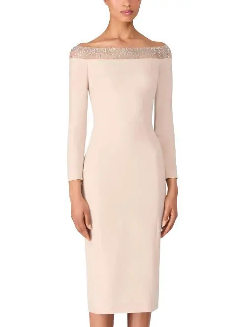 Jenny Packham Calypso Off-shoulder Embellished Crepe Dress - Moonstone
