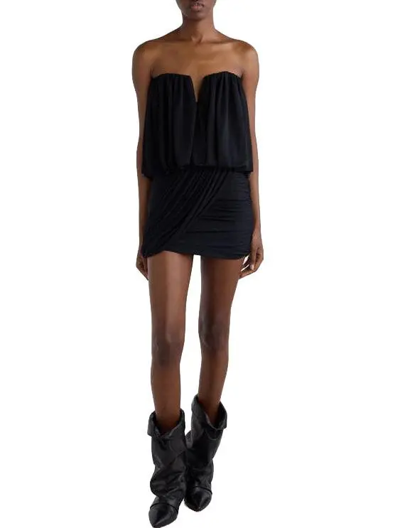 Isabel Marant Adelita Draped Jersey Strapless Minidress - Black
