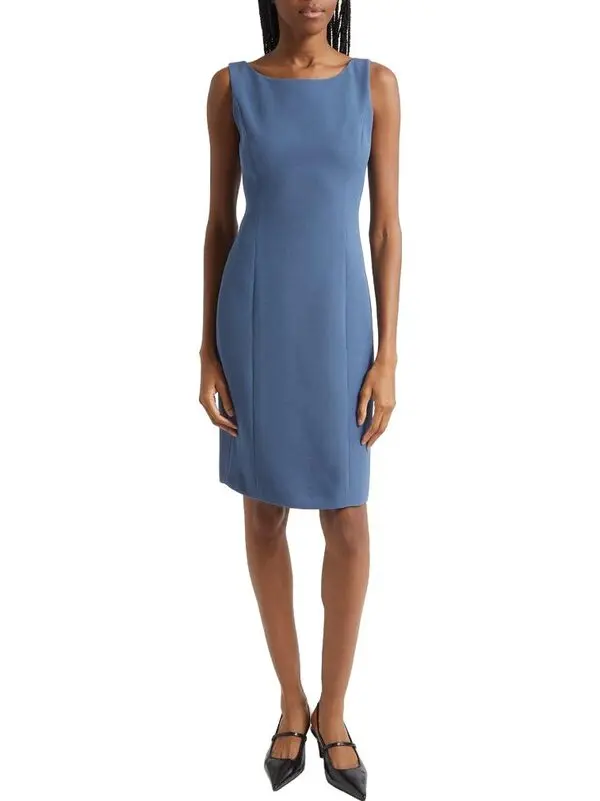 Emporio Armani Waffle Stitch Sleeveless Sheath Dress - Solid Blue Navy