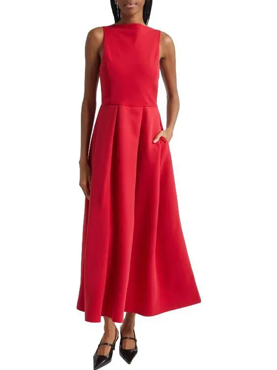 Emporio Armani Techno Cady Sleeveless Maxi Dress - Solid Medium Red