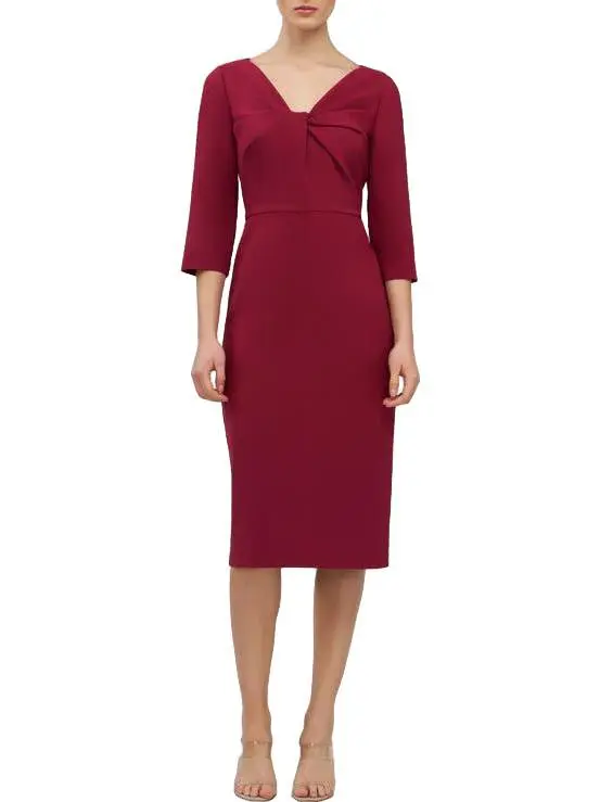 KAY UNGER Farrah Twist Front Midi Cocktail Dress - Ruby Red