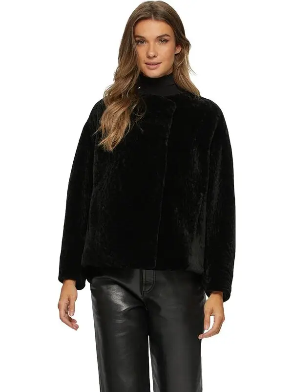 Gorski Textured Genuine Shearling Jacket - Black