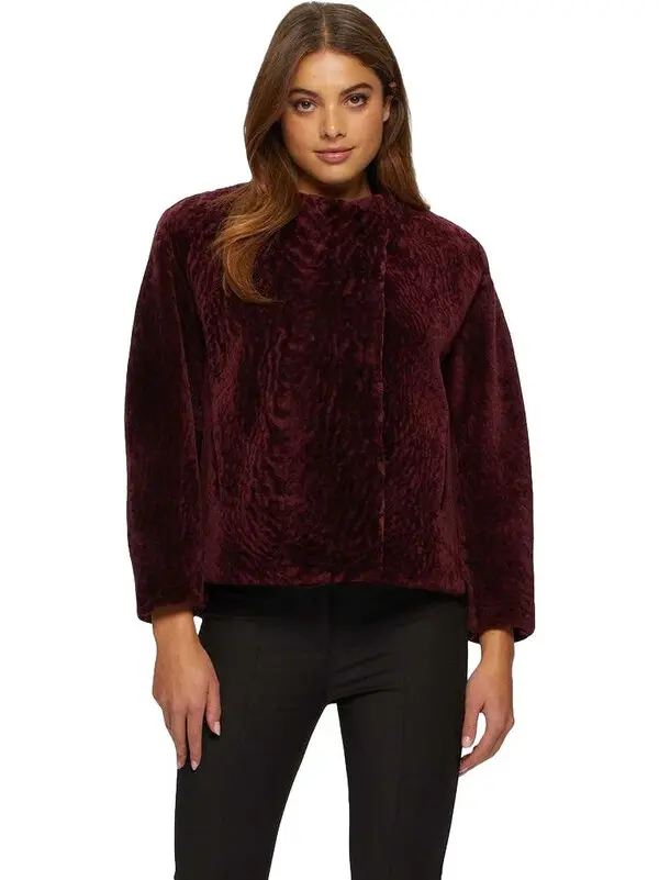 Gorski Textured Genuine Shearling Jacket - Merlot