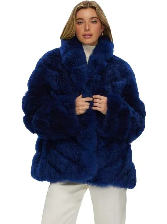 Gorski Genuine Shearling Diagonal Jacket - Royal Blue
