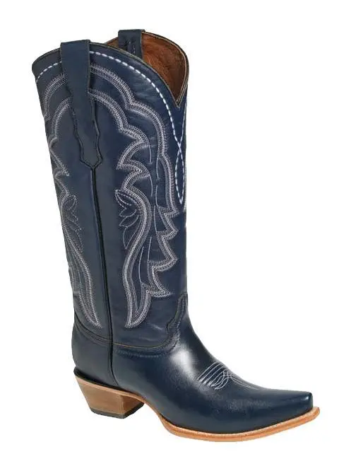 CIRCLE G Contrast Embroidered Western Boots - Dark Blue
